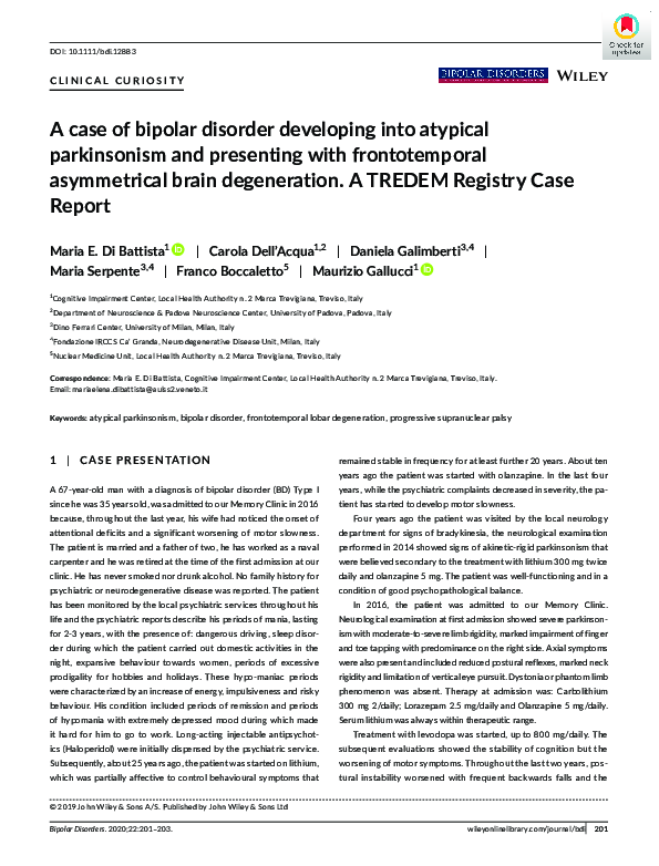 (PDF) A case of bipolar disorder developing into atypical parkinsonism ...