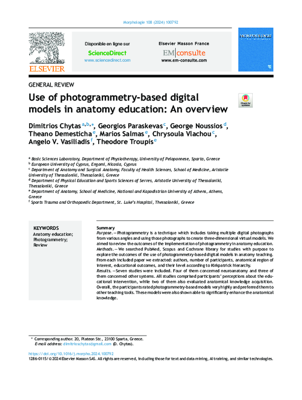 (PDF) Use of photogrammetry-based digital models in anatomy education: An overview