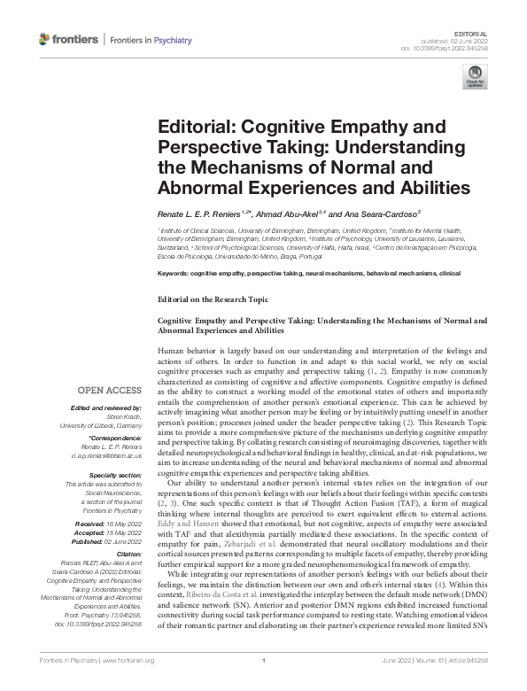 (PDF) Editorial: Cognitive Empathy and Perspective Taking ...