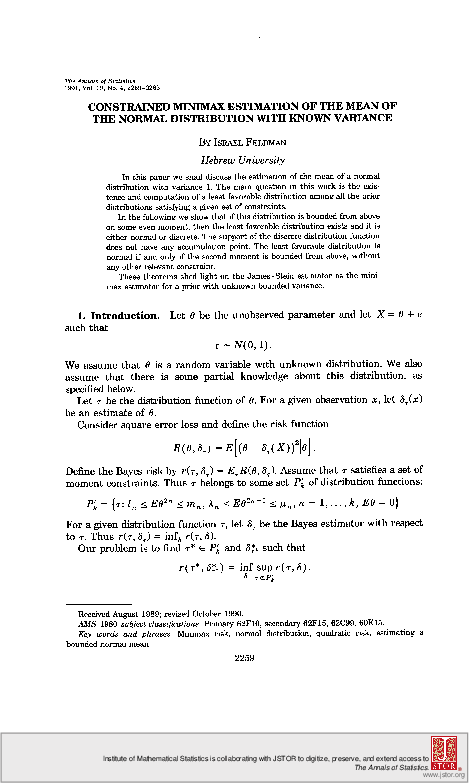 Pdf Constrained Minimax Estimation Of The Mean Of The Normal Distribution With Known Variance