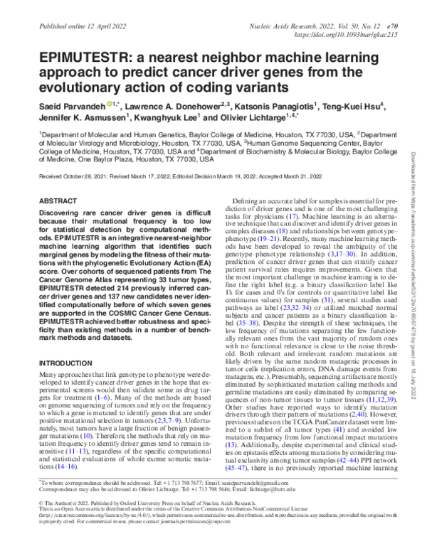 (PDF) EPIMUTESTR: a nearest neighbor machine learning approach to ...