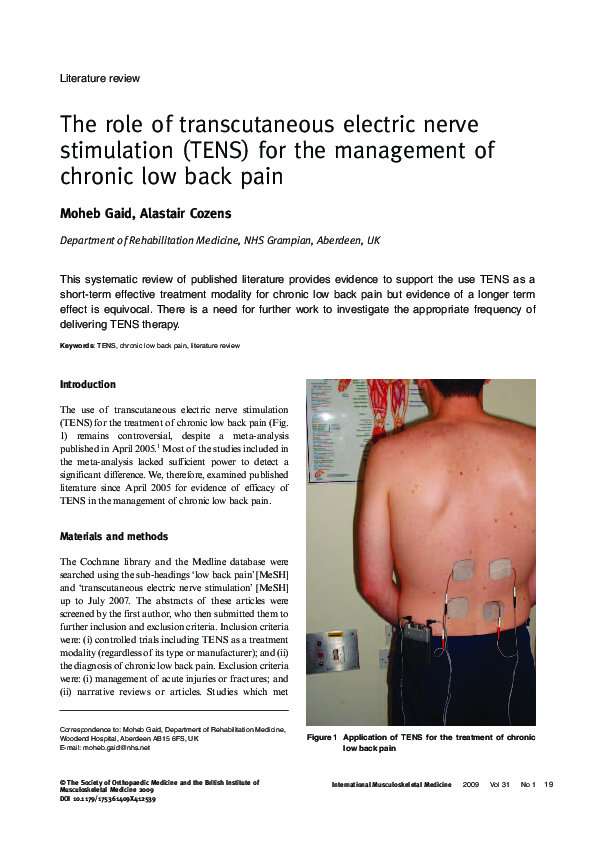 (PDF) The role of transcutaneous electric nerve stimulation (TENS) for the management of chronic ...