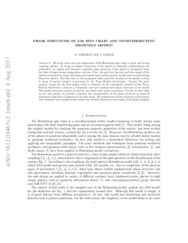 (PDF) Phase structure of XX0 spin chain and nonintersecting Brownian motion | Meghdad Saeedian ...