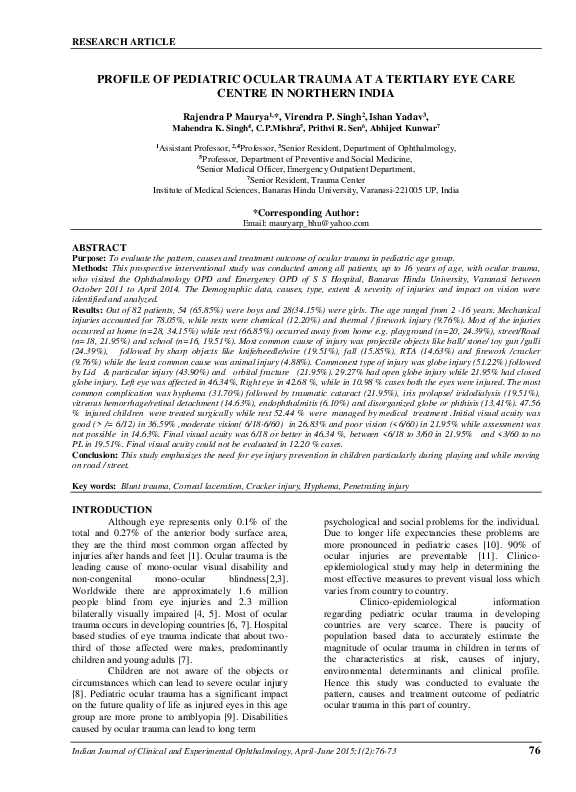 (PDF) Profile of Pediatric Ocular Trauma at a Tertiary Eye Care Centre ...
