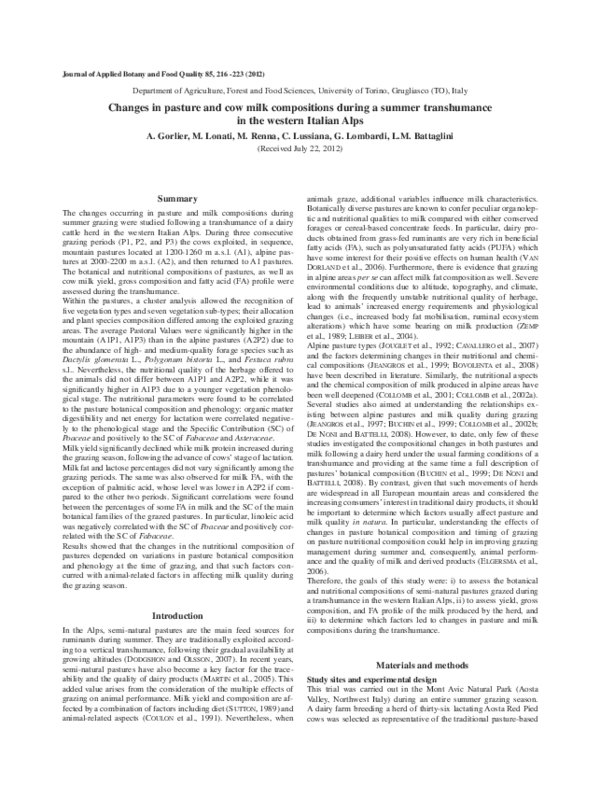 (PDF) Changes in pasture and cow milk compositions during a summer ...