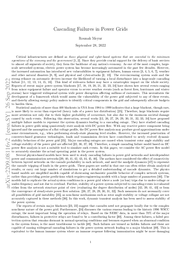 (PDF) Cascading Failures in Power Grids