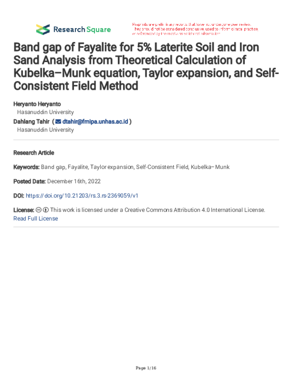 (PDF) Band gap of Fayalite for 5% Laterite Soil and Iron Sand Analysis from Theoretical ...