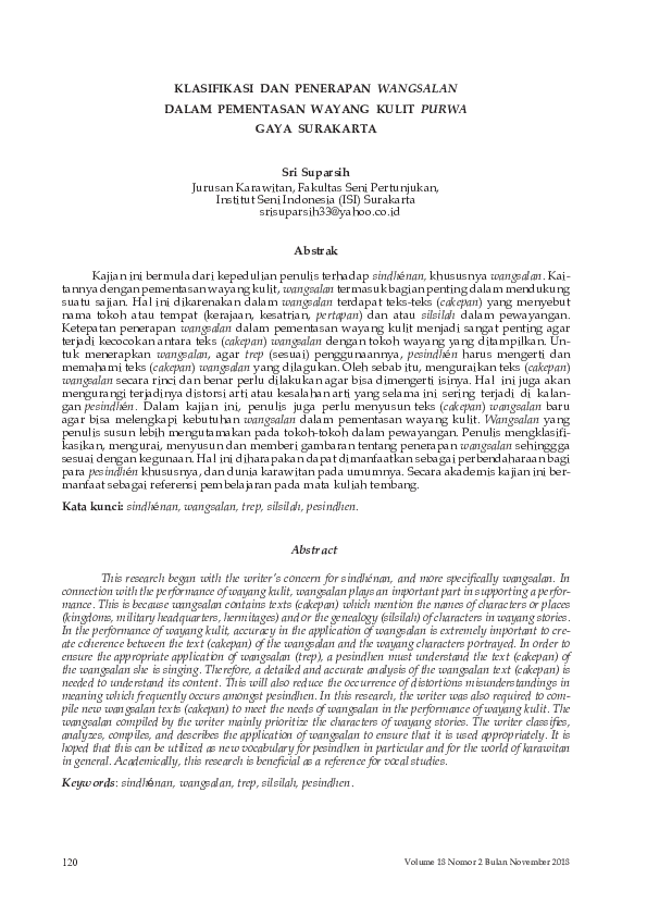 (PDF) Klasifikasi Dan Penerapan Wangsalan Dalam Pementasan Wayang Kulit Purwa Gaya Surakarta ...
