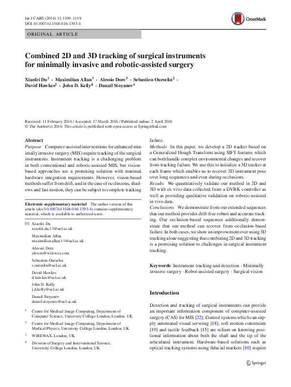 (PDF) Combined 2D and 3D tracking of surgical instruments for minimally ...
