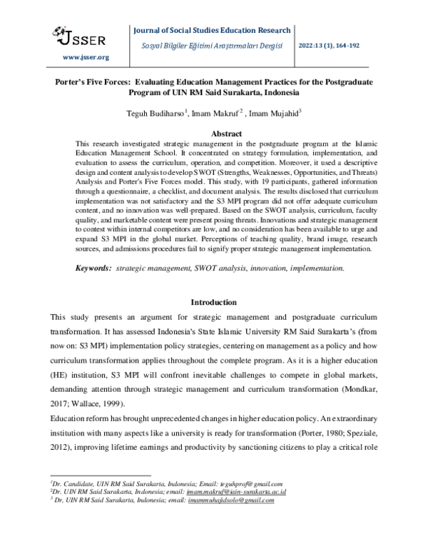 (PDF) Porter's Five Forces: Evaluating Education Management Practices ...