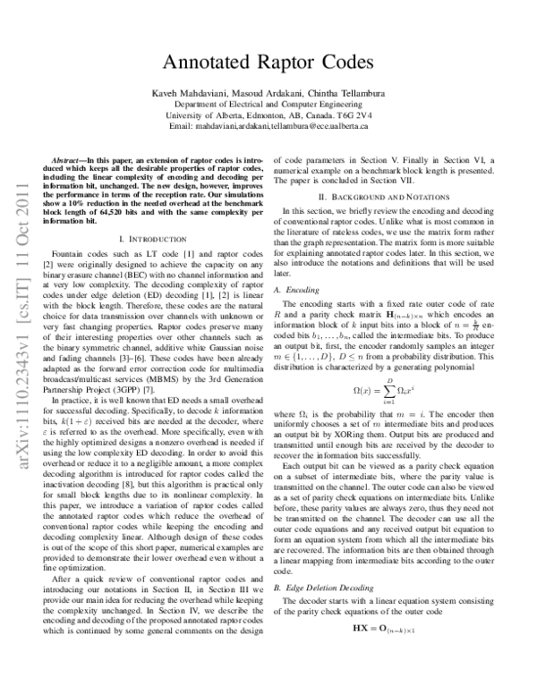 (PDF) Annotated raptor codes