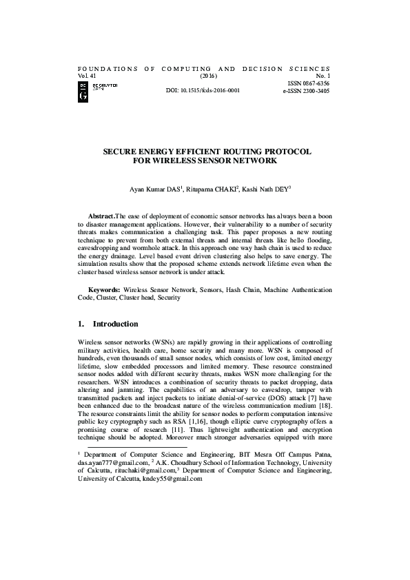 (PDF) Secure energy efficient routing protocol for wireless sensor network