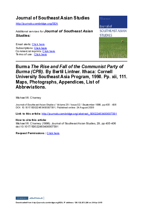 (PDF) Burma - The Rise and Fall of the Communist Party of Burma (CPB ...