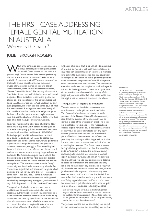 (PDF) The First Case Addressing Female Genital Mutilation in Australia