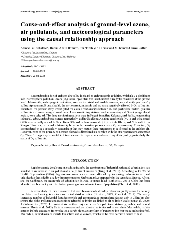 (PDF) The cause-and-effect analysis of ground level ozone (O3), air ...