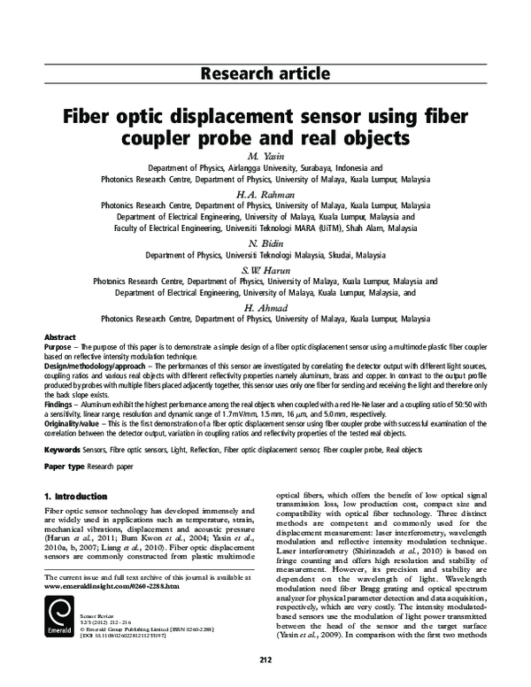(PDF) Fiber optic displacement sensor using fiber coupler probe and ...