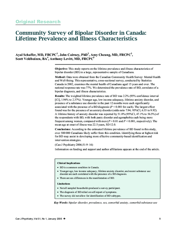 (PDF) Community survey of bipolar disorder in Canada: lifetime ...