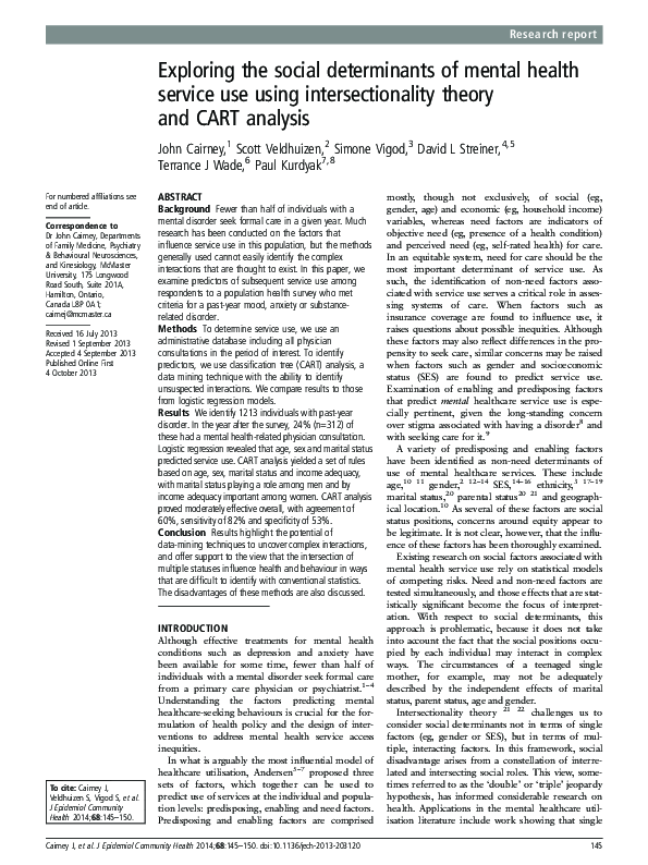 (PDF) Exploring the social determinants of mental health service use using intersectionality ...