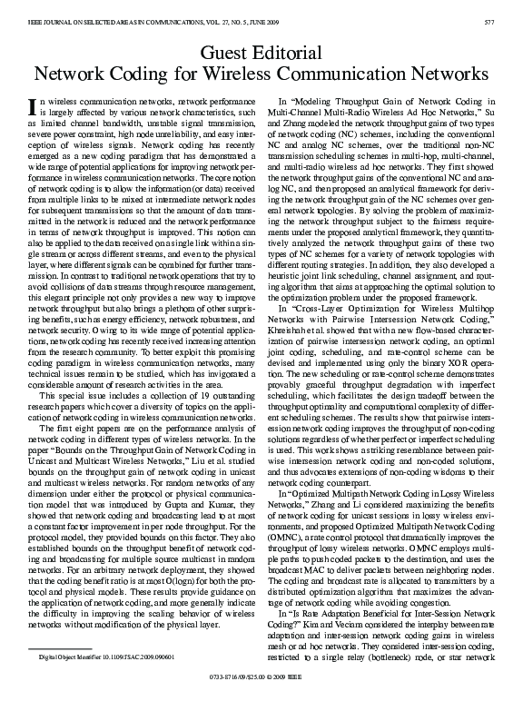 Pdf Network Coding For Wireless Communication Networks