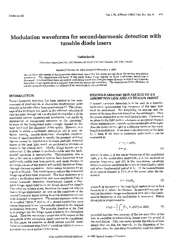 (PDF) Modulation waveforms for second-harmonic detection with tunable diode lasers