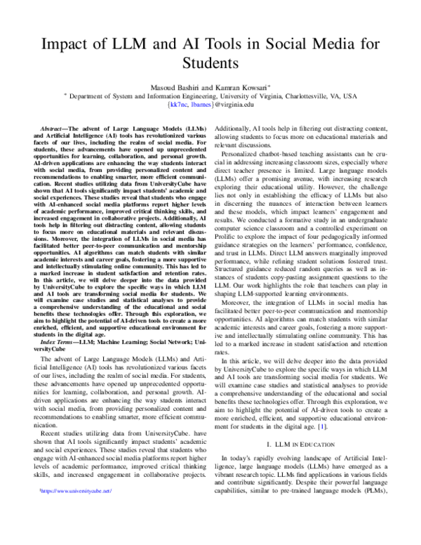 (PDF) Impact of LLM and AI Tools in Social Media for Students