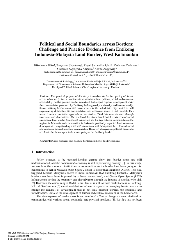 (PDF) Political and Social Boundaries across Borders: Challenge and ...