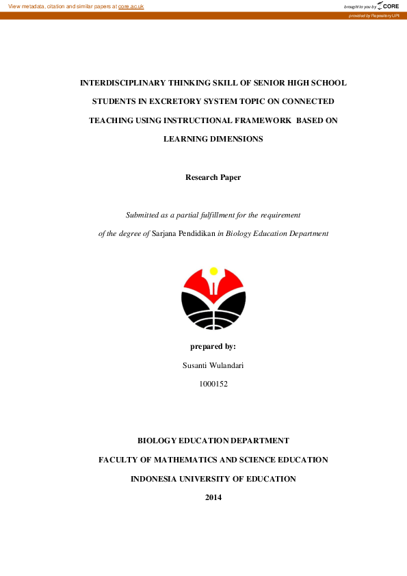 (PDF) Interdisciplinary Thinking Skill of Senior High School Students In Excretory System Topic ...