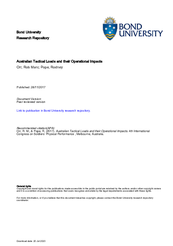 (PDF) Australian tactical loads and their operational impacts | Rodney ...