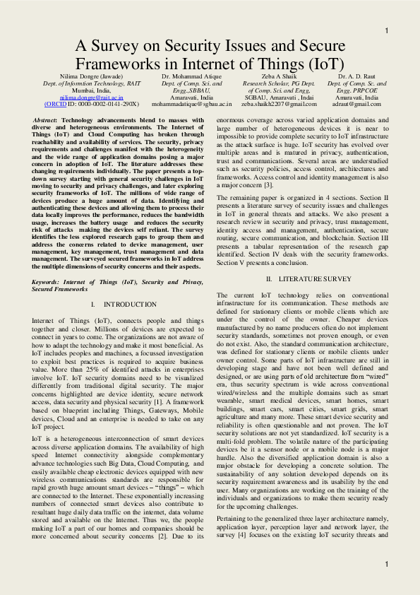 (PDF) A Survey on Security Issues and Secure Frameworks in Internet of ...