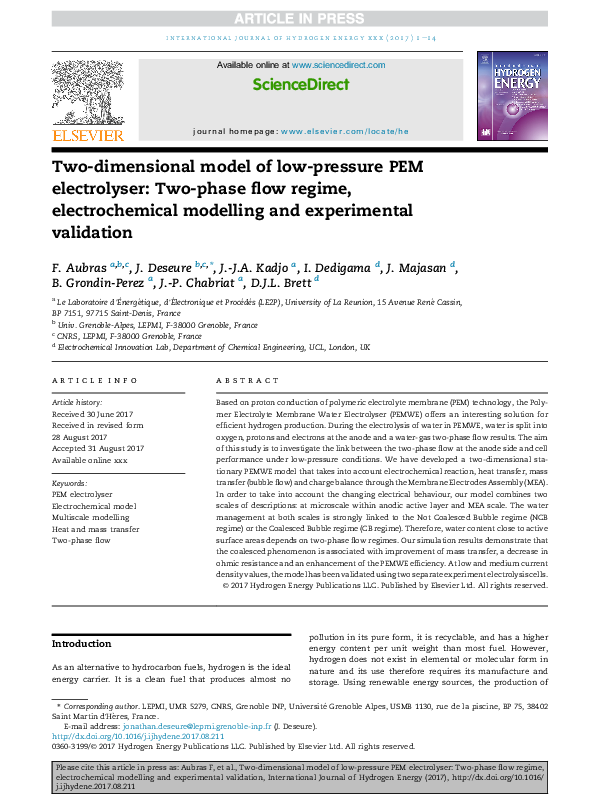 (PDF) Two-dimensional model of low-pressure PEM electrolyser: Two-phase flow regime ...