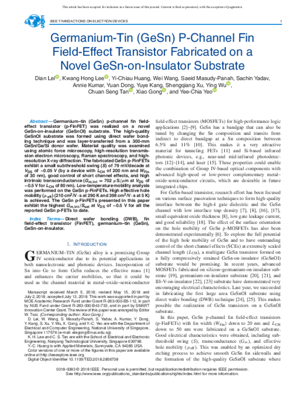 (PDF) Germanium-Tin (GeSn) P-Channel Fin Field-Effect Transistor ...