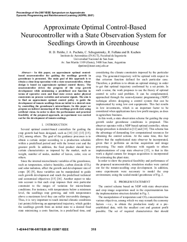 (PDF) Approximate Optimal Control-Based Neurocontroller with a State Observation System for ...