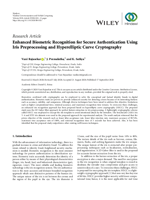 Pdf Enhanced Biometric Recognition For Secure Authentication Using Iris Preprocessing And