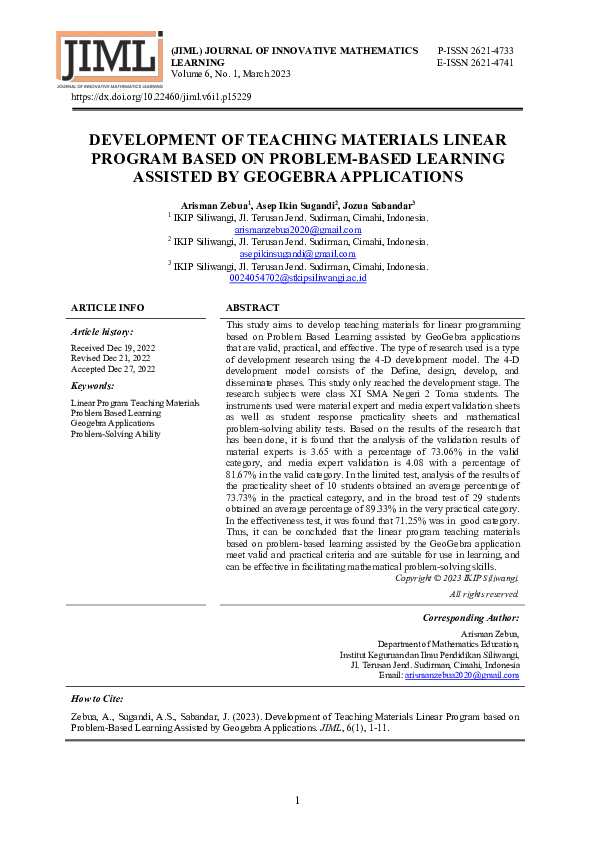 (PDF) Development of Teaching Materials Linear Program based on Problem ...