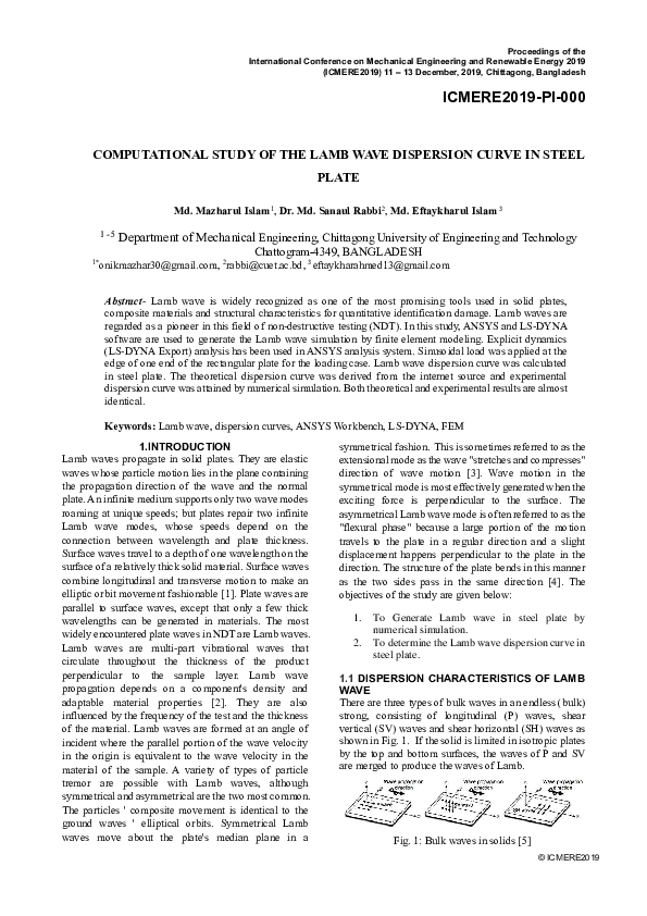 (PDF) COMPUTATIONAL STUDY OF THE LAMB WAVE DISPERSION CURVE IN STEEL PLATE