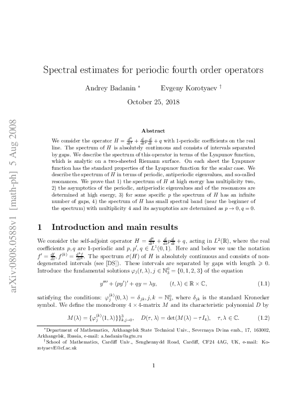 Pdf Spectral Estimates For Periodic Fourth Order Operators