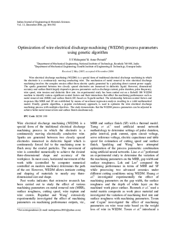 (PDF) Optimization of wire electrical discharge machining (WEDM ...