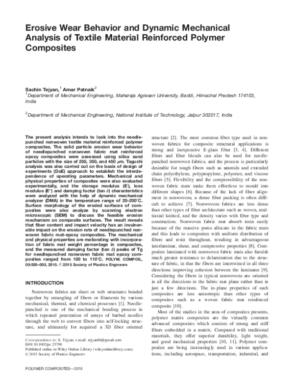 (PDF) Erosive wear behavior and dynamic mechanical analysis of textile ...