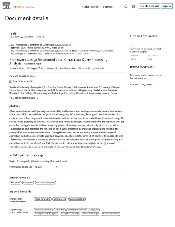 (PDF) Framework Design for Secured Local Cloud Data Query Processing Analysis