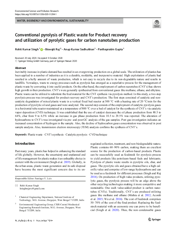 (PDF) Conventional pyrolysis of Plastic waste for Product recovery and ...