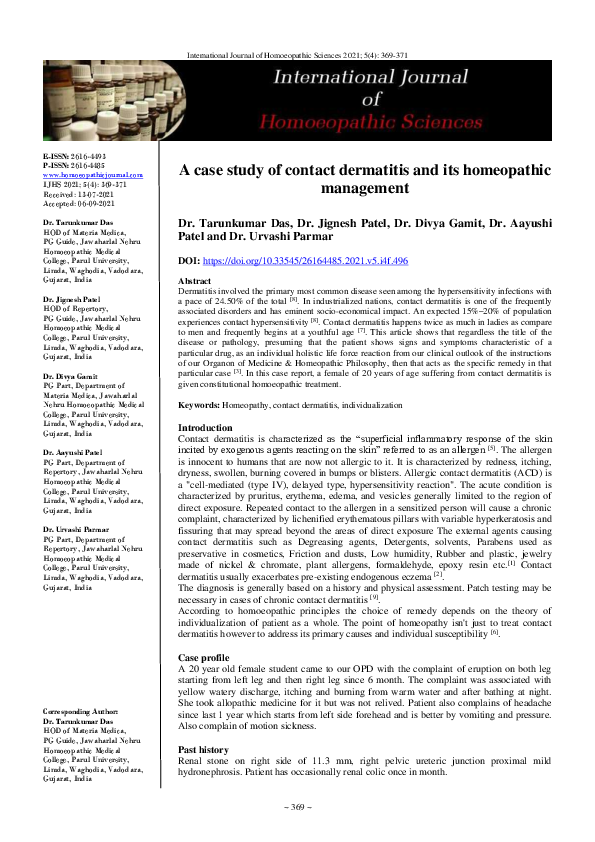 (PDF) A case study of contact dermatitis and its homeopathic management