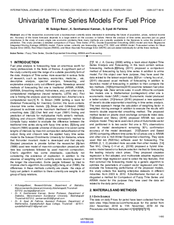 (PDF) Univariate Time Series Models For Fuel Price