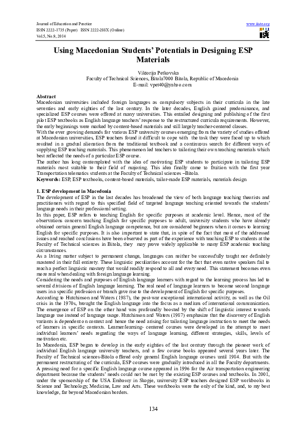 (PDF) Empowering Macedonian Students in ESP Design