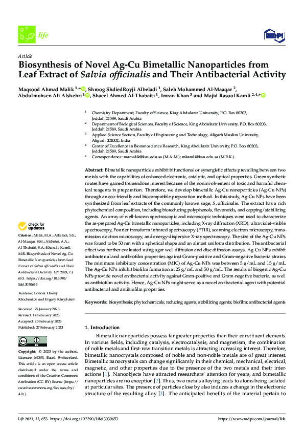 (PDF) Biosynthesis of Novel Ag-Cu Bimetallic Nanoparticles from Leaf Extract of Salvia ...