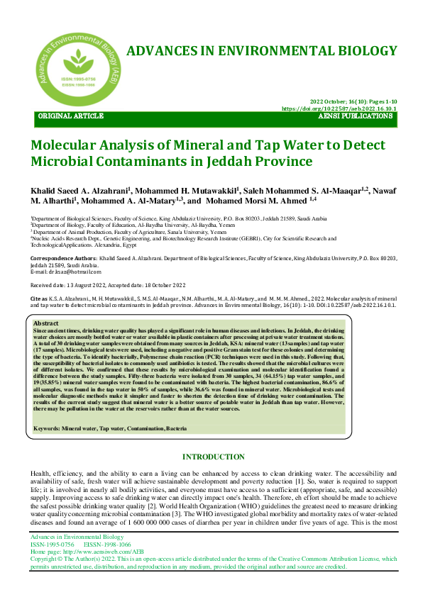(PDF) Microbial Contamination in Water in Jeddah