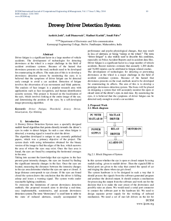 Pdf Drowsy Driver Detection System