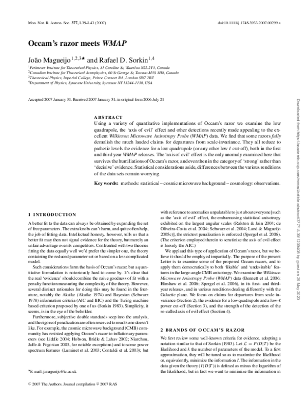 (PDF) Occam's razor meets WMAP