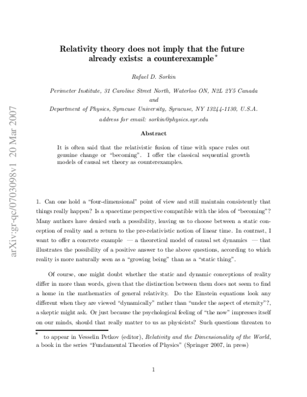 (PDF) Relativity Theory Does Not Imply that the Future Already Exists ...