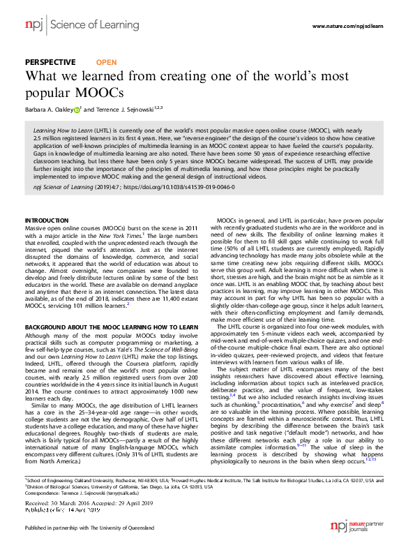 (PDF) What we learned from creating one of the world’s most popular MOOCs | Barbara Oakley ...