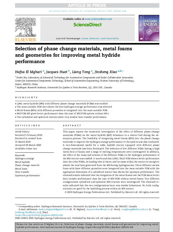 (PDF) Selection of phase change materials, metal foams and geometries ...